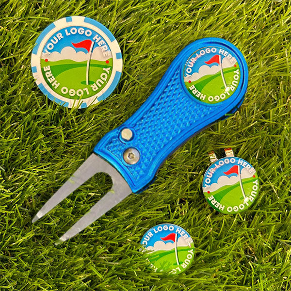 Personalised Metal Pitchfork Combo Set with Poker Chip – Scotty Dog Golf
